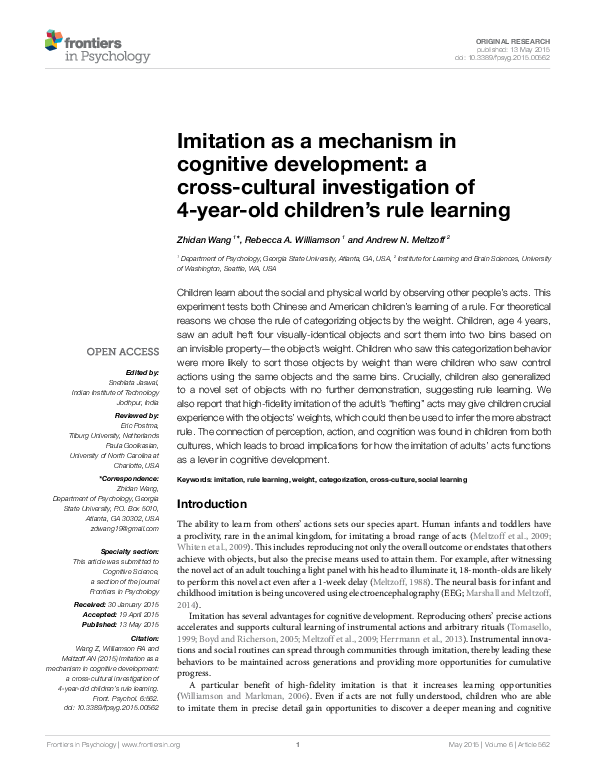 (PDF) Imitation as a Mechanism of Social Cognition: Origins of Empathy ...