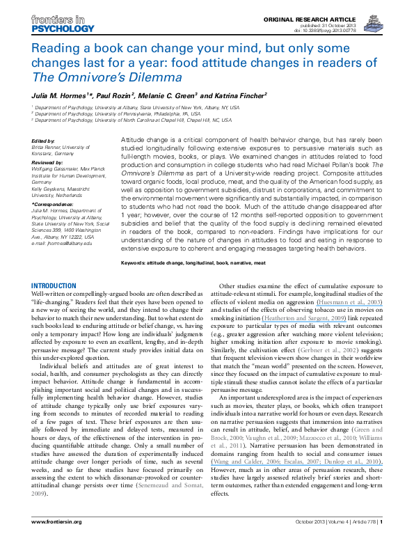 (PDF) Reading a book can change your mind, but only some changes last ...