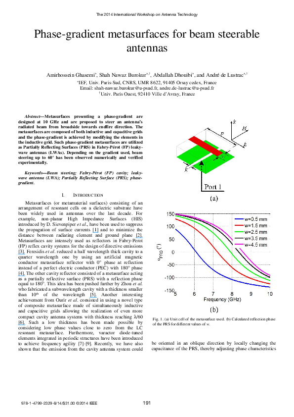 (PDF) Phase-gradient metasurfaces for beam steerable antennas