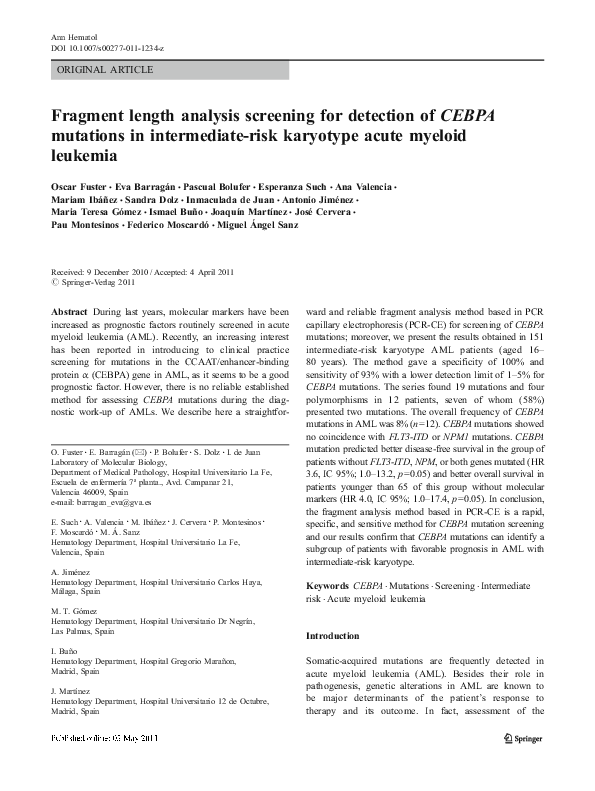 Pdf Fragment Length Analysis Screening For Detection Of Cebpa