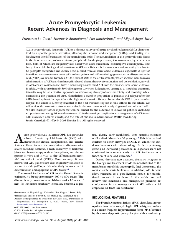 (PDF) Acute Promyelocytic Leukemia: Recent Advances in Diagnosis and ...