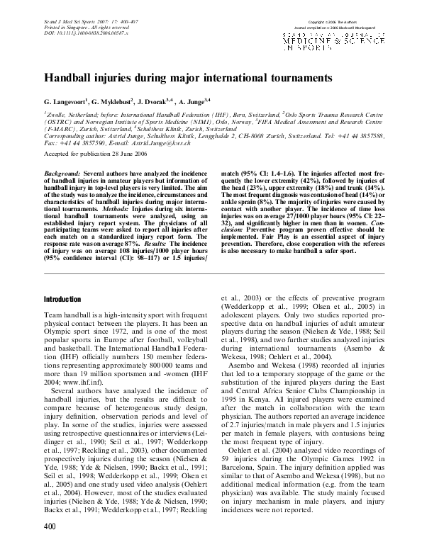 (PDF) Handball injuries during major international tournaments