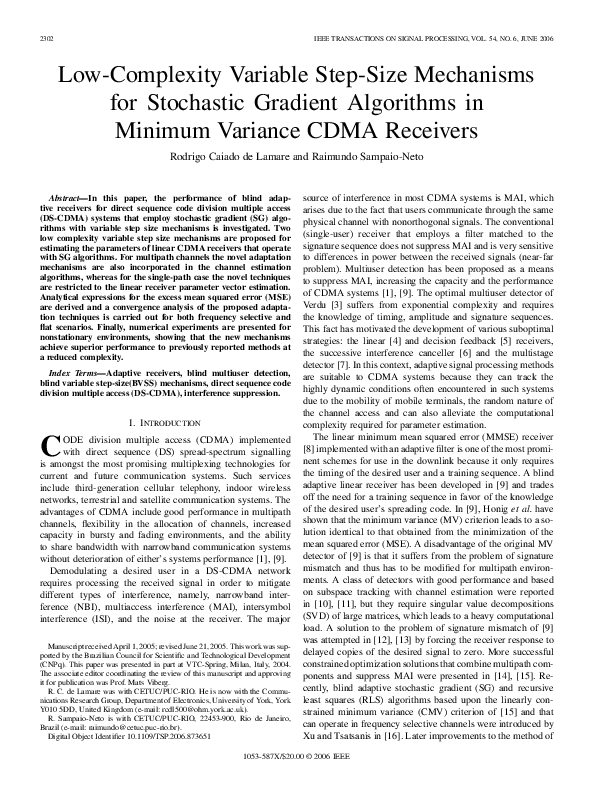 (PDF) Low-complexity variable step-size mechanisms for stochastic gradient algorithms in minimum ...