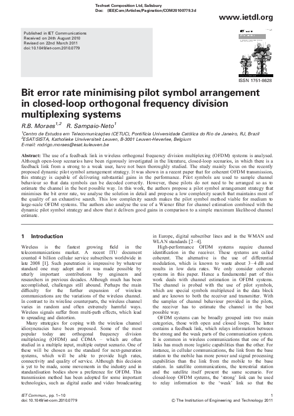 (PDF) Bit error rate minimising pilot symbol arrangement in closed-loop ...