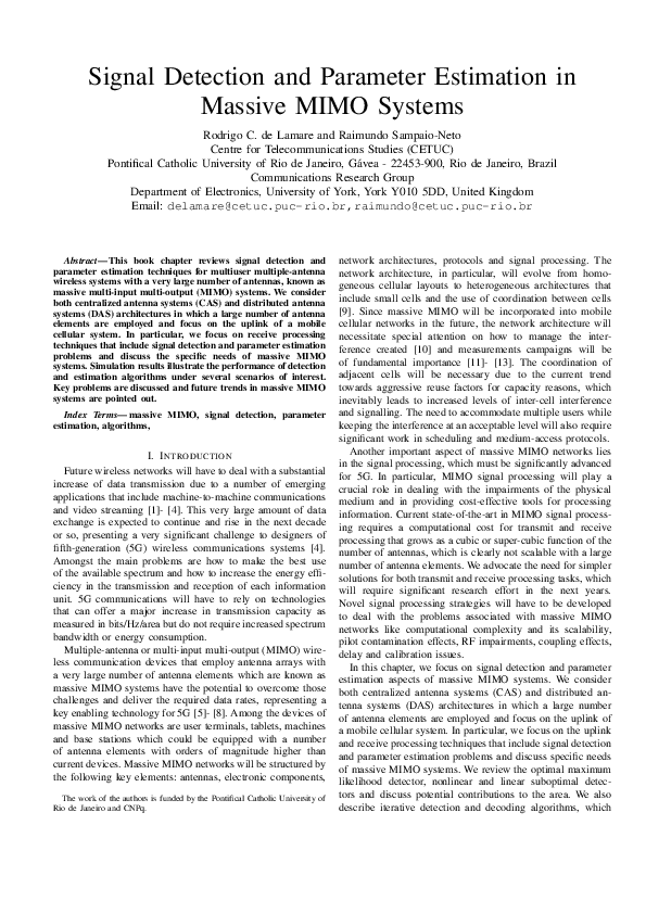 (PDF) Detection and Estimation Algorithms in Massive MIMO Systems