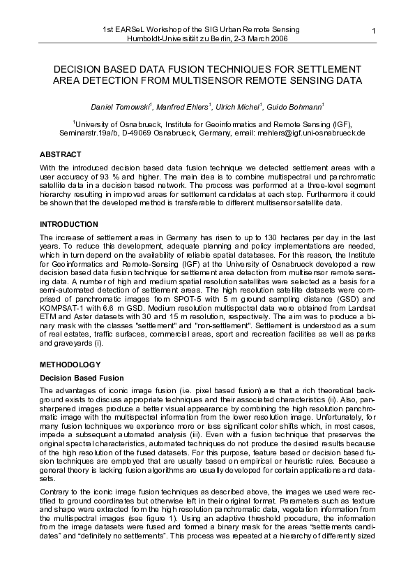 (PDF) DECISION BASED DATA FUSION TECHNIQUES FOR SETTLEMENT AREA DETECTION FROM MULTISENSOR ...