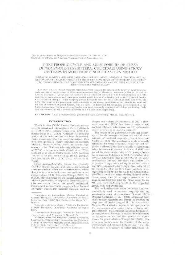 (PDF) GONOTROPHIC CYCLE AND SURVIVORSHIP OF CULEX QUINQUEFASCIATUS ...