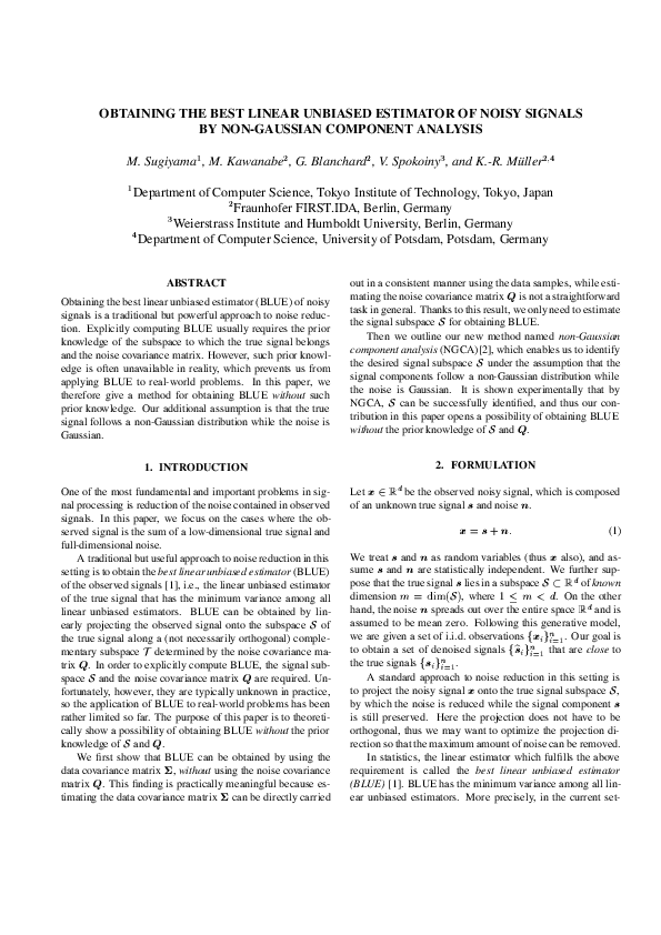 (PDF) Obtaining the best linear unbiased estimator of noisy signals by non-Gaussian component ...