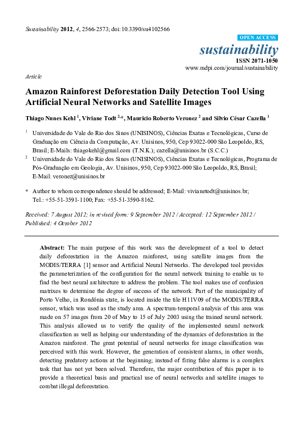 (PDF) Amazon Rainforest Deforestation Daily Detection Tool Using Artificial Neural Networks and ...