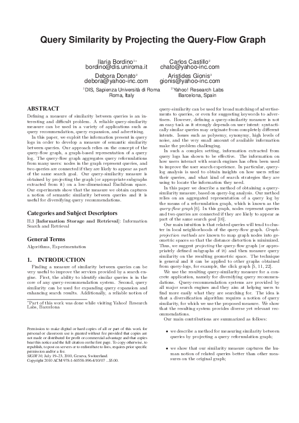 (PDF) Query similarity by projecting the query-flow graph