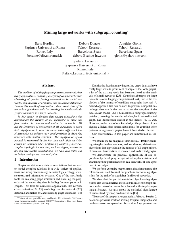 Pdf Mining Large Networks With Subgraph Counting