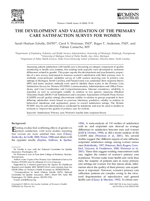 (PDF) The development and validation of the primary care satisfaction ...