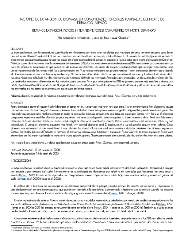 (PDF) Factores De Expansión De Biomasa en Comunidades Forestales ...