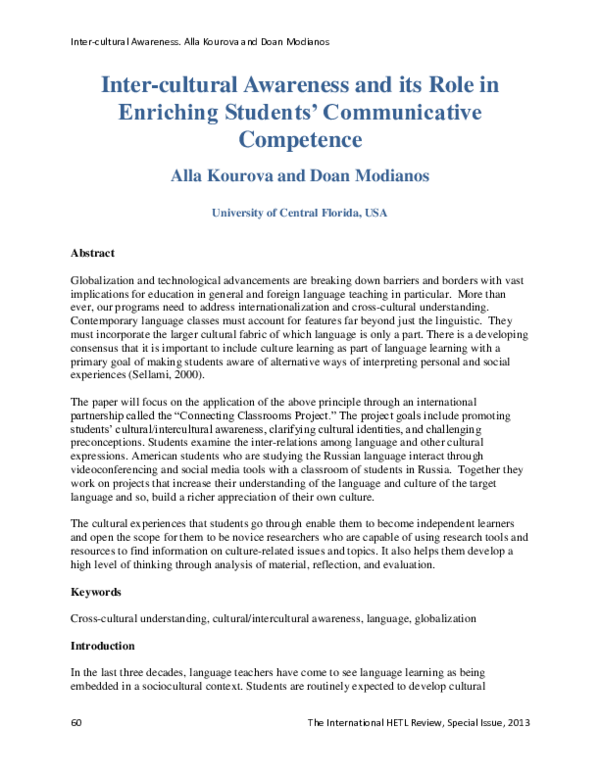 (PDF) Inter-cultural Awareness and its Role in Enriching Students ...