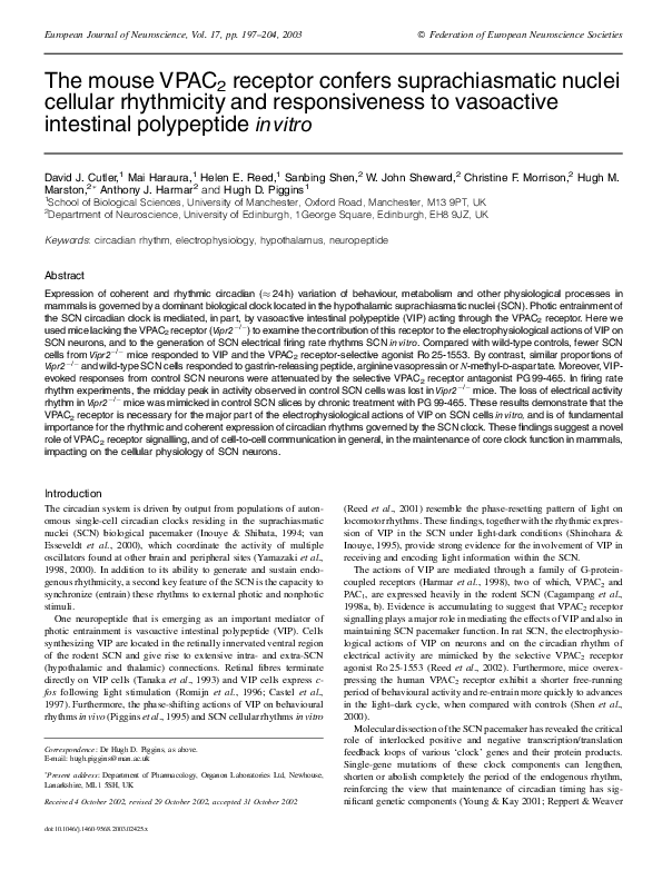 (PDF) The mouse VPAC 2 receptor confers suprachiasmatic nuclei cellular ...