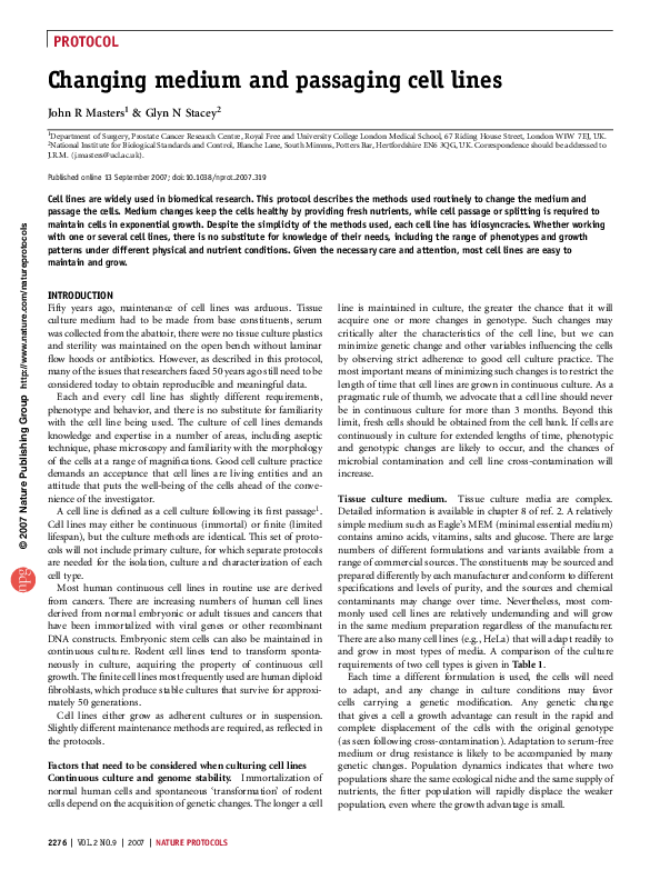 (PDF) Changing medium and passaging cell lines