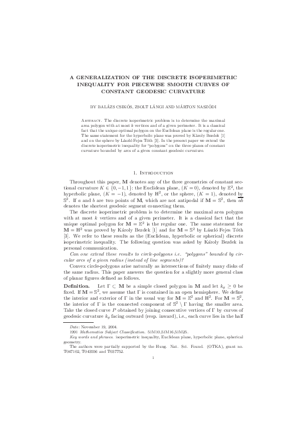 Pdf A Generalization Of The Discrete Isoperimetric Inequality For Piecewise Smooth Curves Of