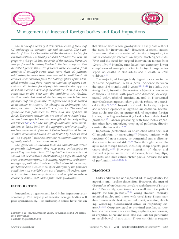 (PDF) Management of ingested foreign bodies and food impactions