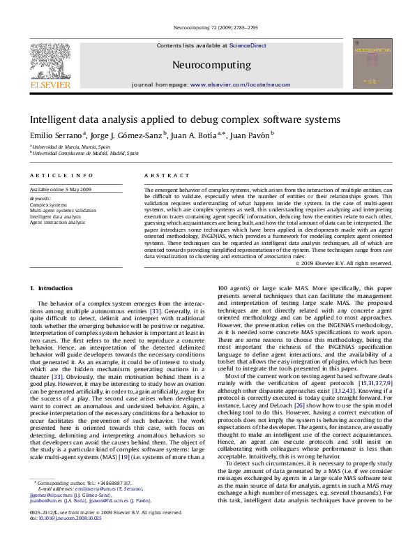 (PDF) Intelligent data analysis applied to debug complex software systems