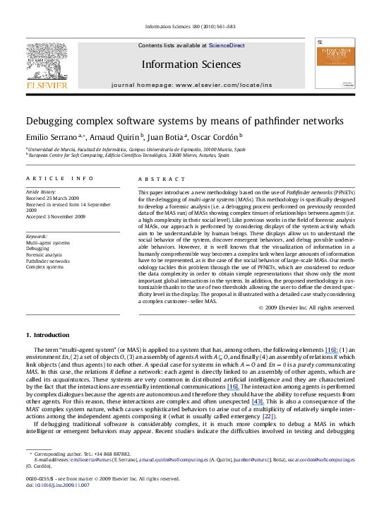 (PDF) Debugging complex software systems by means of pathfinder networks | Emilio Serrano and ...
