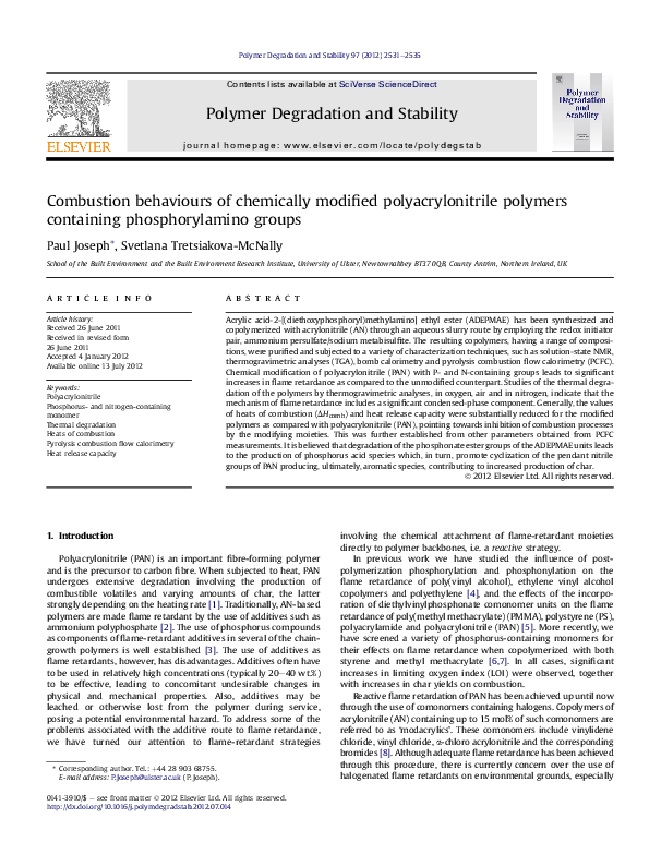 (PDF) Combustion behaviours of chemically modified polyacrylonitrile ...