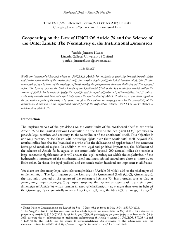 (PDF) Cooperating on the Law of UNCLOS Article 76 and the Science of ...