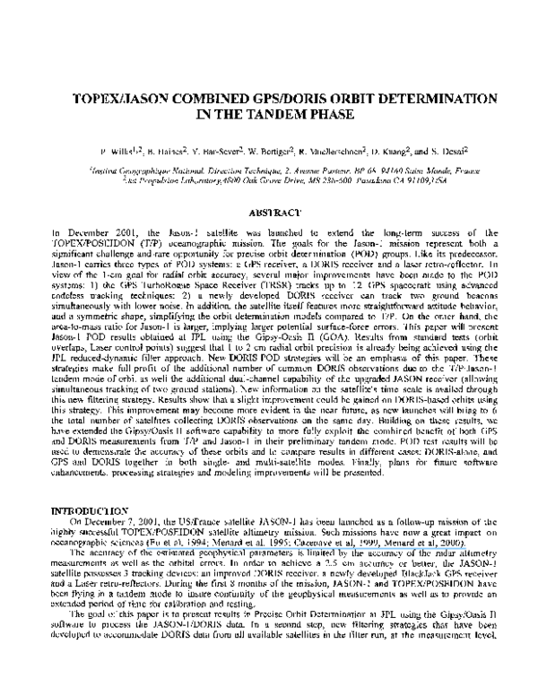 Pdf Topex Jason Combined Gps Doris Orbit Determination In The Tandem