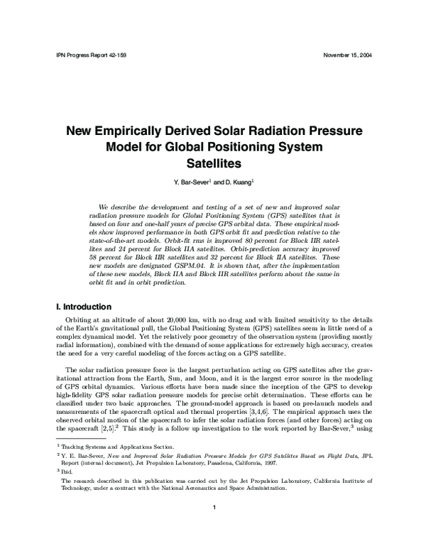 (PDF) New Empirically Derived Solar Radiation Pressure Model for Global ...