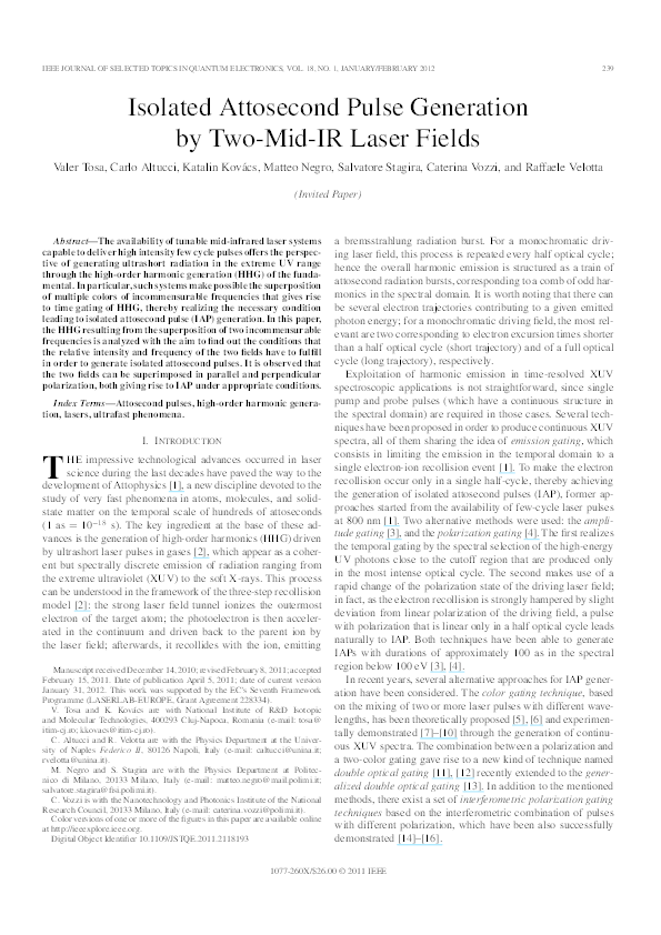 (PDF) Isolated Attosecond Pulse Generation by Two-Mid-IR Laser Fields