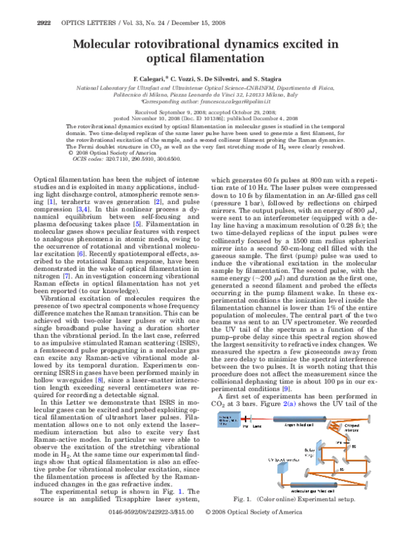 (PDF) Molecular rotovibrational dynamics excited in optical filamentation