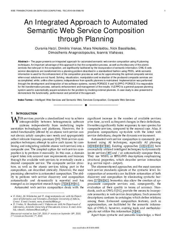(PDF) An integrated approach to automated semantic web service composition through planning