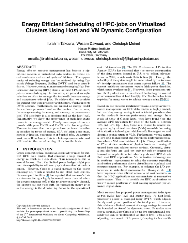 (PDF) Energy efficient scheduling of HPC-jobs on virtualize clusters using host and VM dynamic ...