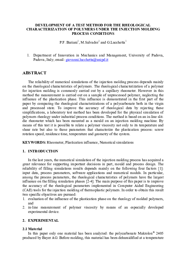 (PDF) Development of a test method for the rheological characterization ...