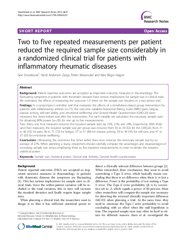 (PDF) Reducing Sample Size with Repeated Measures