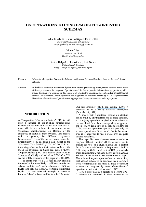 (PDF) On Operations to Conform Object-Oriented Schemas