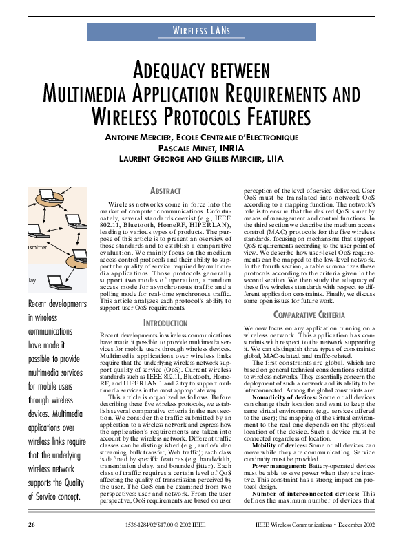 (PDF) Adequacy between multimedia application requirements and wireless protocols features