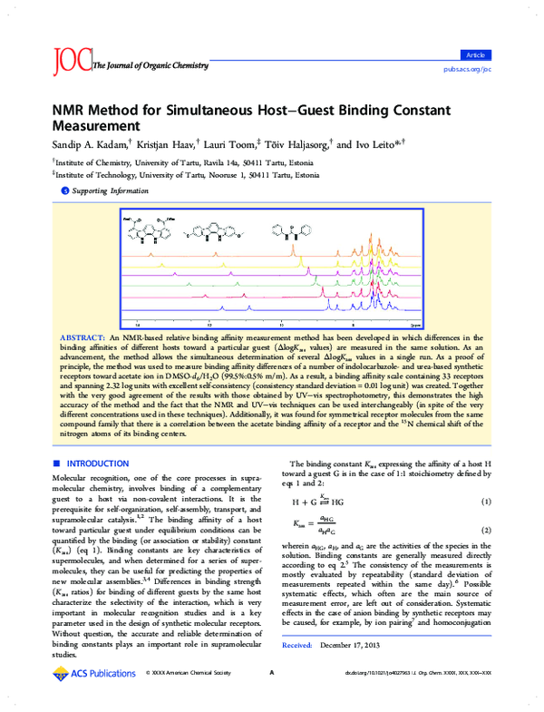 (PDF) NMR Method for Simultaneous Host–Guest Binding Constant Measurement