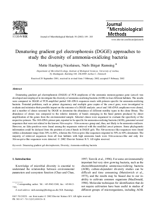 (PDF) Denaturing gradient gel electrophoresis (DGGE) approaches to ...