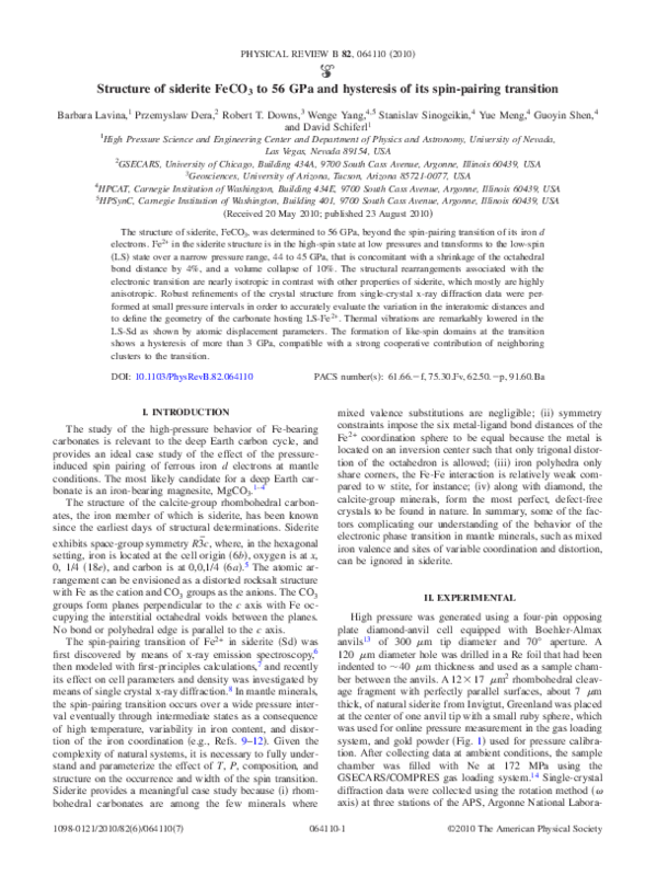 (PDF) Structure of siderite FeCO3 to 56 GPa and hysteresis of its spin ...