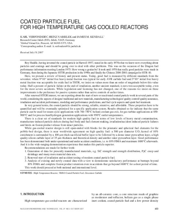 (PDF) Coated Particle Fuel For High Temperature Gas Cooled Reactors