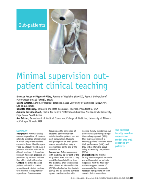 (PDF) Minimal supervision out-patient clinical teaching
