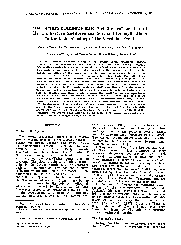 (PDF) Late Tertiary subsidence history of the southern Levant Margin ...