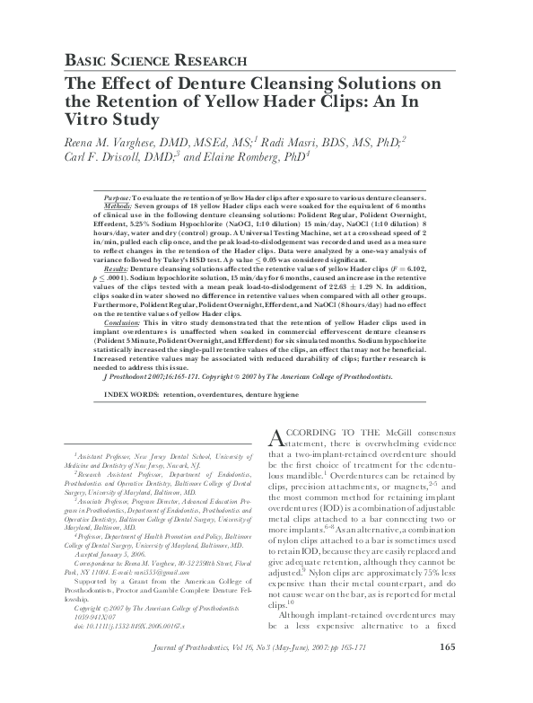 (PDF) The Effect of Denture Cleansing Solutions on the Retention of ...