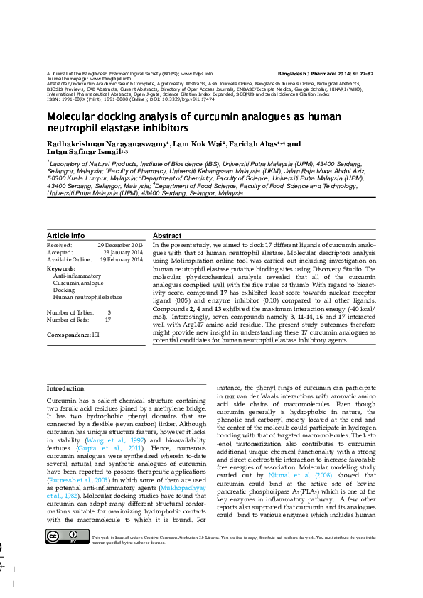 (PDF) Molecular docking analysis of curcumin analogues as human ...