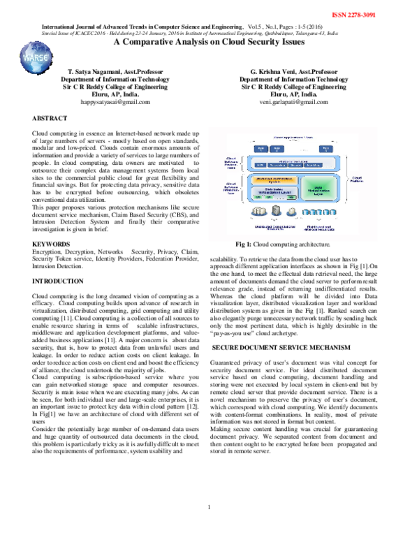(PDF) A Comparative Analysis on Cloud Security Issues