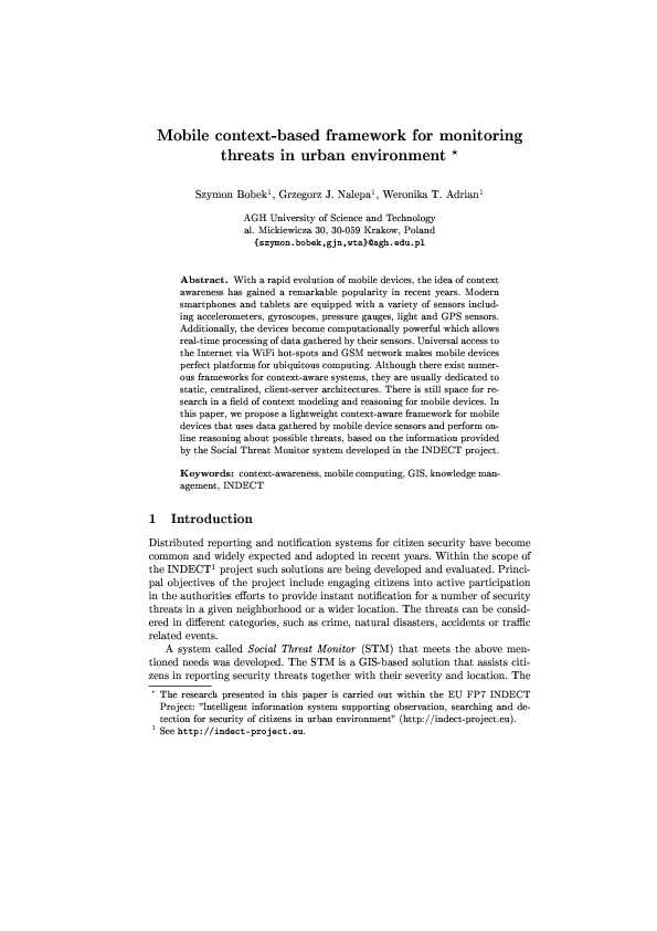 (PDF) Mobile Context-Based Framework for Monitoring Threats in Urban Environment