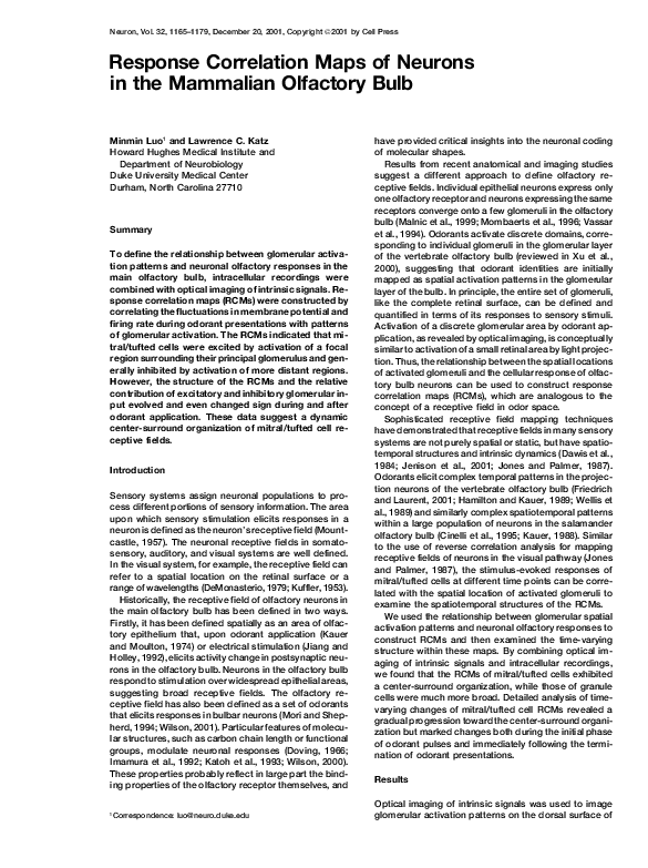 (PDF) Response Correlation Maps of Neurons in the Mammalian Olfactory Bulb
