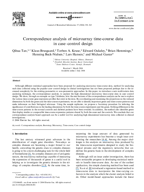 (PDF) Correspondence analysis of microarray time-course data in case–control design
