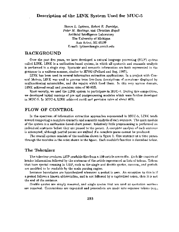 (PDF) Description of the LINK system used for MUC-5