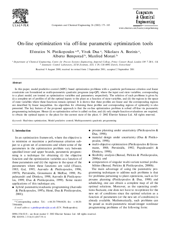 (PDF) On-line optimization via off-line parametric optimization tools